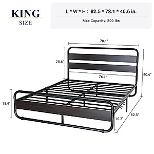Allewie King Size Metal Bed Frame with Curved Wood Headboard and Footboard, Heavy Duty Platform Iron Bed with Under-Bed Storage, Noise Free, No Box Spring Needed, Easy Assembly, Black