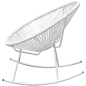 vidaXL Outdoor Rocking Chair,Rocking Chair Accent Furniture for Yard, Patio,White Poly Rattan Rocking Chair,Rocker for Porch Garden Patio Balcony Pool Indoor,28.5" x 30.3" x 35.4"
