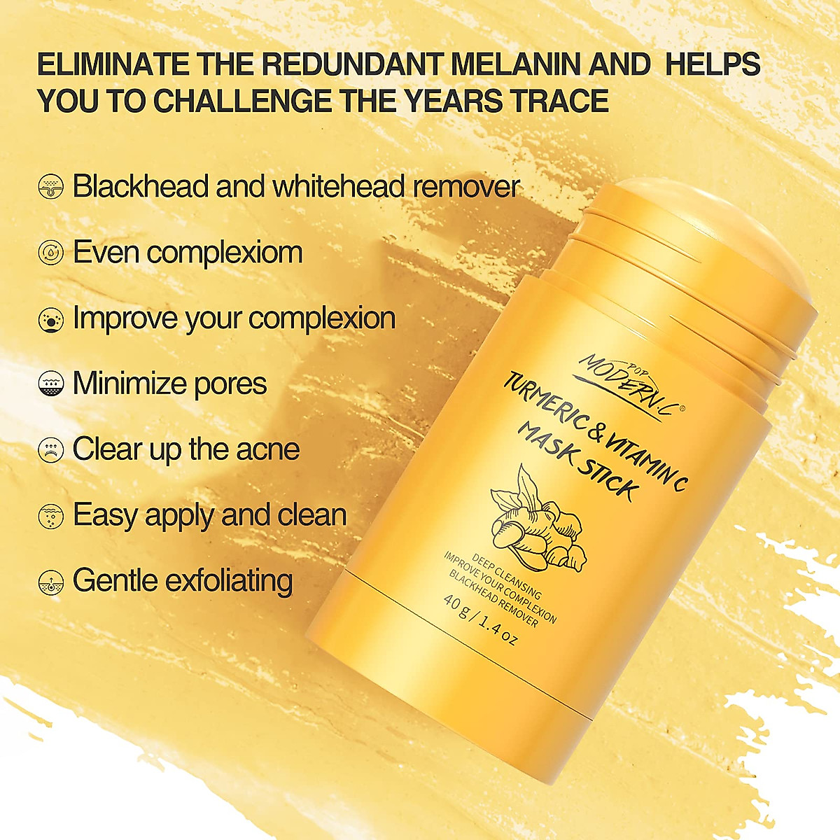 Turmeric Clay Stick Mask Organic Vitamin C Purifying Mask for Blackhead Cleansing Healing Clay Mud Mask for Deep Clean Pore Improve Skin Acne Scars Facial Mask With Blackhead Remover Extractor Tools