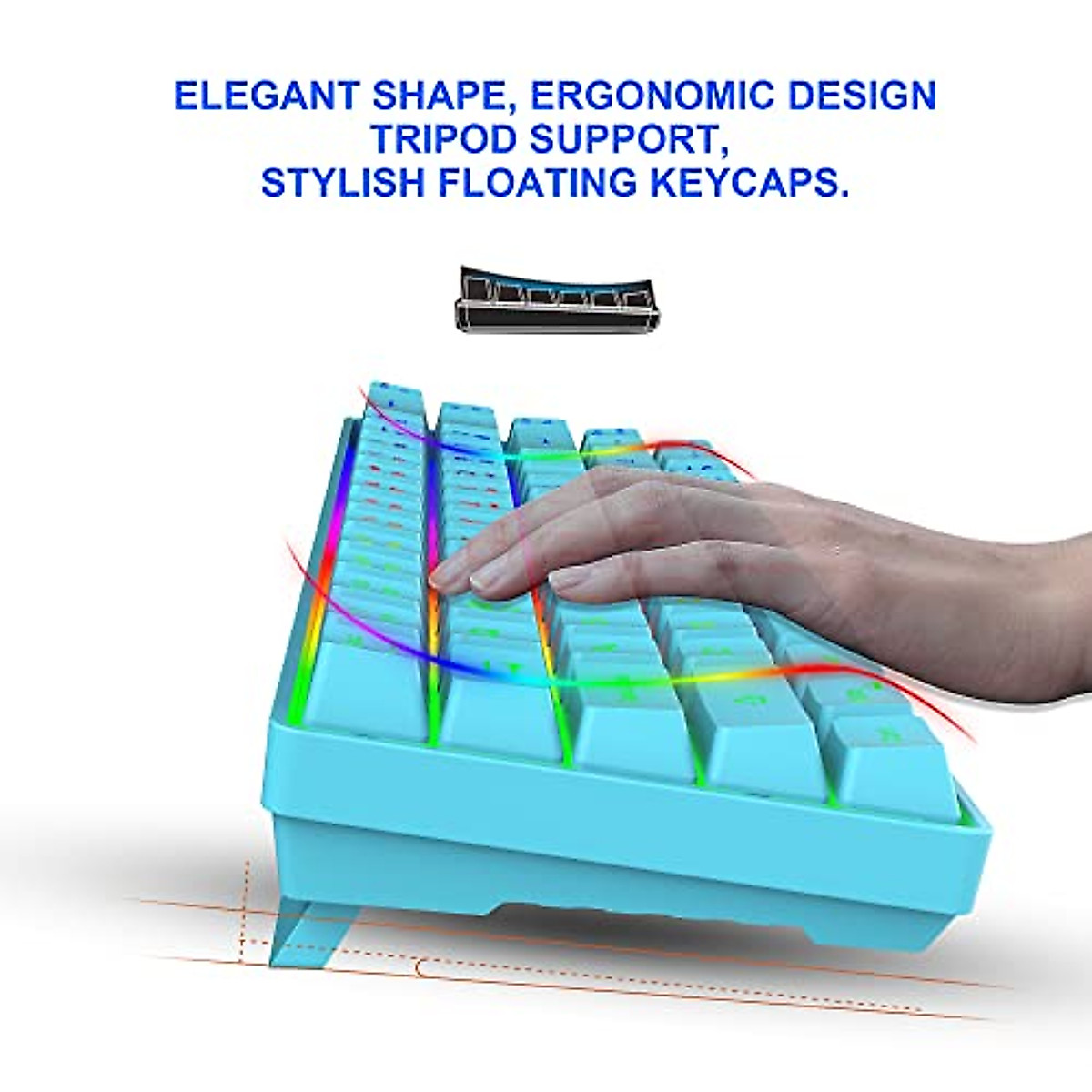 Snpurdiri 60% Wireless Gaming Keyboard and Mouse Combo,LED Backlit Rechargeable 2000mAh Battery,Small Membrane But Mechanical Feel Keyboard + 6D 3200DPI Mice for Gaming,Business Office（Blue