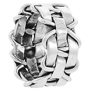 Sterling Silver Basket Weave Ring for Women Handmade 3/8 inch wide size 9