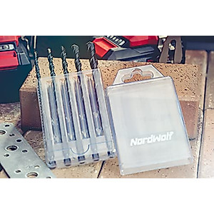 NordWolf 5-Piece Metric Carbide Tipped Multi-Purpose Drill Bit Set with 1/4" Hex Shank for Sheet Metal, Wood, Block, Brick, Tile & Plastic, Sizes 5.5-6.5-7-8-10mm
