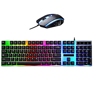 OSALADI Mouse Mechanic Keyboard RGB Gaming Keyboard and LED Ergonomic Mechanical Gaming Keyboard USB Wired Backlight Gaming and Keyboard Set for PC Computer Gaming and Work （ Black ）