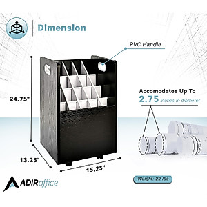 Adir Mobile Blueprint Roll File Holder - Architectural Plan Storage Organizer for Home Office or School Use 20 Slots (Black)