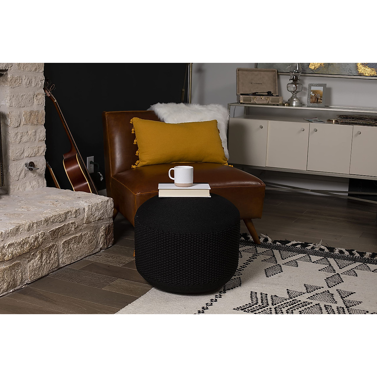 BIRDROCK HOME Outdoor Pouf Ottoman | Outdoor Patio Waterproof Foot Rest | Large Pouf for Living Room | Black