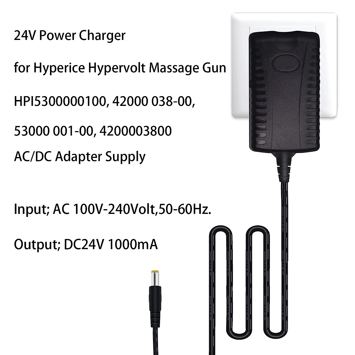 24V Power Charger for Hyperice Hypervolt Massage Gun HPI5300000100, 42000 038-00,53000 001-00, 4200003800 AC/DC Adapter Supply