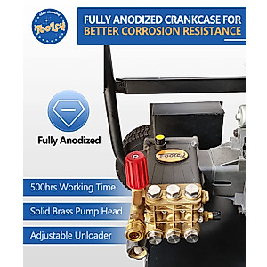 TOOLCY Pressure Washer Pump Max 4000 PSI 4.2 GPM, 1" Shaft Horizontal Gas Power Washer Pump Replacement, Direct Drive Triplex Plunger Replacement Pump with Pressure Adjustment Unloader, 5 Nozzle Tips