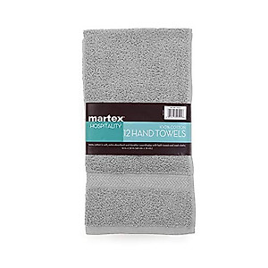 COMMERCIAL PREMIUM 12 PIECE HAND TOWEL SET BY MARTEX - 12 Hand Towels, Home, Business, Shower, Tub, Gym, Pool, Golf, Salon - Machine Washable, Absorbent, Professional Grade, Hotel Quality - GRAY