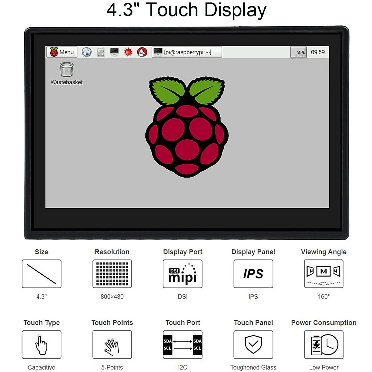 3.5" DPI Touch LCD 640x480, DPI666 262K Colors 60Hz Refresh Rate IPS Display Capacitive Screen, Toughened Glass Cover,for Raspberry Pi 4B/3B+/3A+/Pi Zero/Pi Zero 2W/Compute Module 4