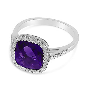 Jewels By Lux 14k White Gold Genuine Purple Birthstone Solitaire Cushion Cut Amethyst And Diamond Wedding Engagement Ring - Size 4.5 (2.99 Cttw.)