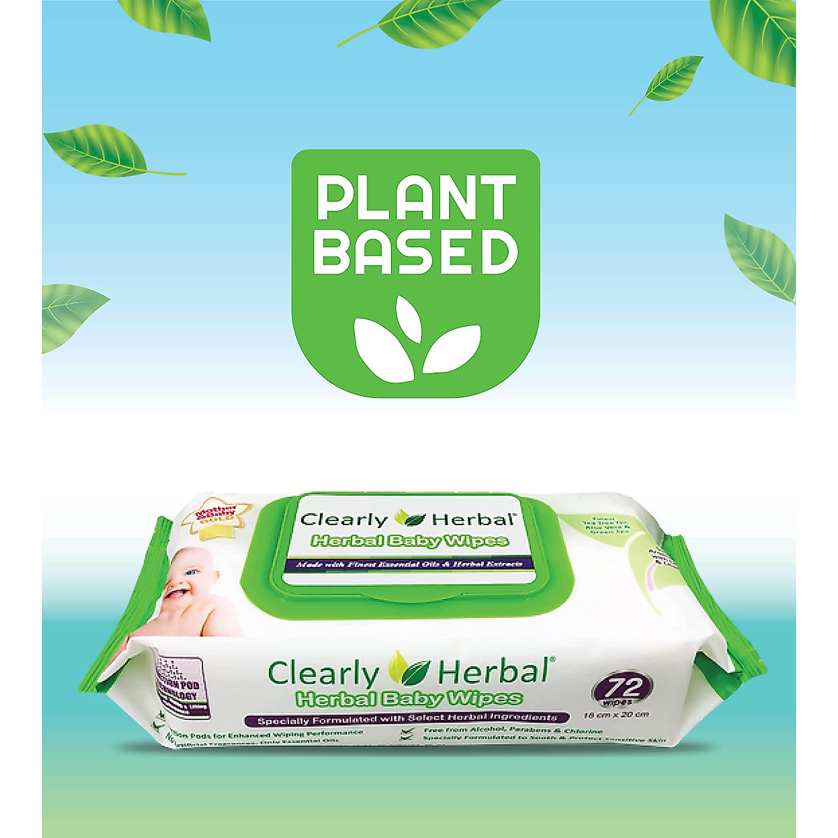 Clearly Herbal Baby Wipes, made with Essential Oils and Natural Herbal Extracts, Parent's Choice, Case Pack 864 Plant Based Wipes (12 Packs x 72 Count)