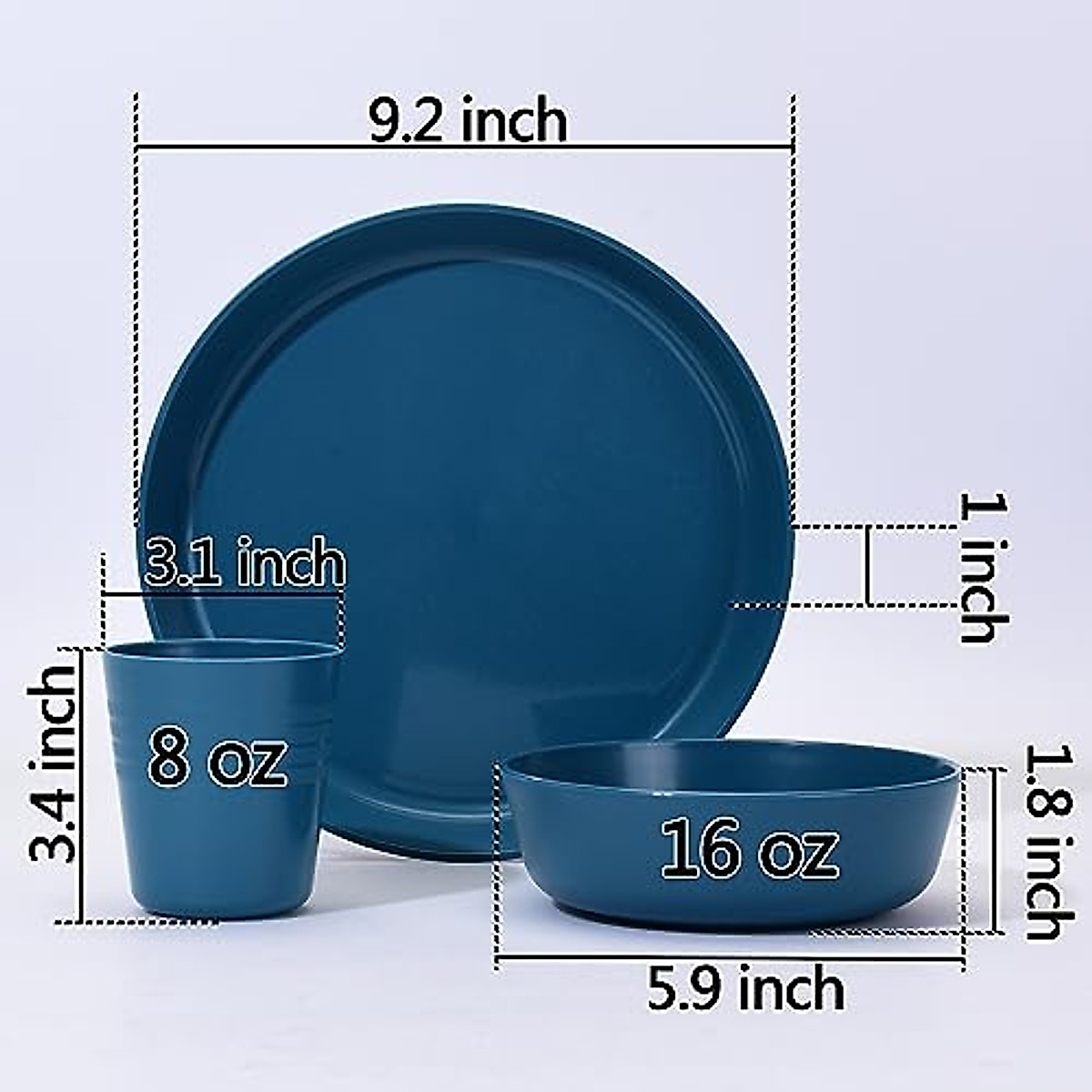 Large Plates and Small Bowls Kid Cups Set Wheat Straw Microwave Safe Dinnner Plates for Pasta,Cereal, Salad，Side Dishes,Kitchen,Camping, RV 【Set of 18】