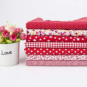 7Pcs 20" x 20" Cotton Fabric DIY Making Supplies Quilting Patchwork Fabric Fat Quarter Bundles DIY for Quilting Patchwork Cushions (Red, 20" x 20")