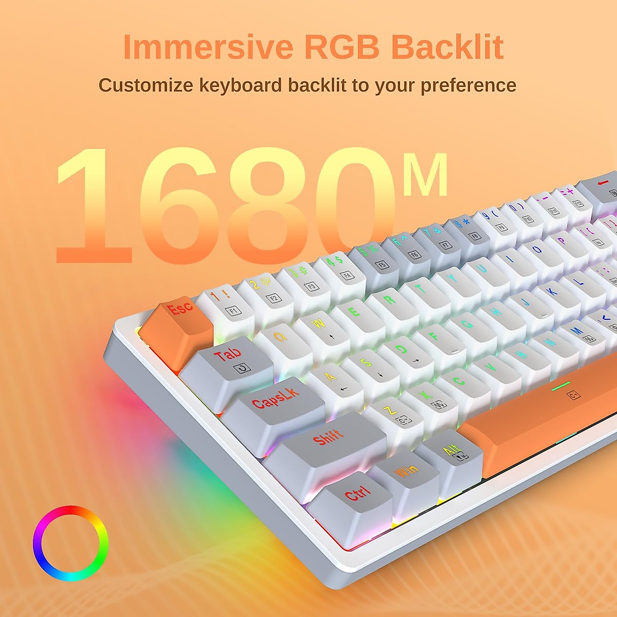 60% Keyboard Mechanical, Mini Wired Gaming Keyboard Compact 60 Percent Keyboard, RGB Backlit Hot-Swappable Red Switch Fully Programmable for Windows Laptop PC Mac,K642WGO White-Gray