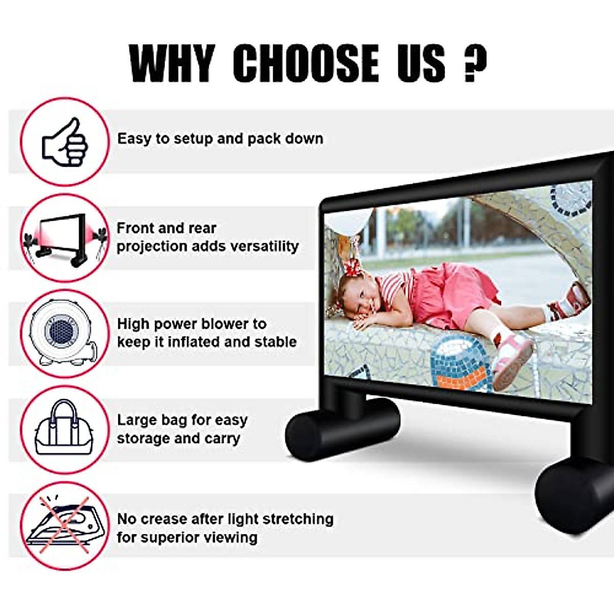 XHYCPY Inflatable Projector Screen 15ft Inflatable Movie Screen Outdoor with Air Blower and Storage Bag, Easy Set up, Front and Rear Projection for Outdoor Movie Night Backyard Pool Fun