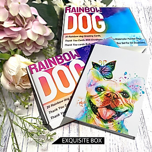 20 Greeting Cards, Rainbow dog Thank You Cards With Envelopes & Stickers-Watercolor Painted Dogs Thank You cards Bulk Note Cards Stationery Box Set For All Occasions Birthday Thank You Wedding.