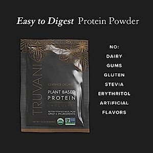 Truvani Organic Vegan Protein Powder Chocolate - 20g of Plant Based Protein, Organic Protein Powder, Pea Protein for Women and Men, Vegan, Non GMO, Gluten Free, Dairy Free (1 Serving)