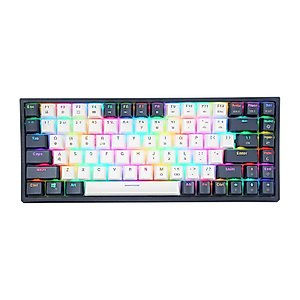 HUO JI CQ84 Wireless Mechanical Gaming Keyboard, Programmable RGB Backlit, Bluetooth, Red Switches, 84 Keys, Wired 60% Keyboard for iPad, iMac Android/Windows Tablet Laptop Desktop, White Blue