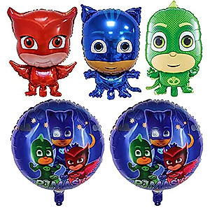 LOVSONG 5 PCS- PJ Mask Birthday Party Balloons - Foil Balloons Adult & Kids Party Theme Decorations