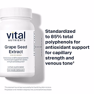 Vital Nutrients - Grape Seed Extract - Potent Antioxidant and Support for Vein Health - 90 Vegetarian Capsules per Bottle - 100 mg