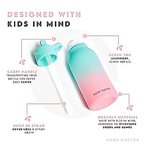 Neon Kactus Tritan Kids Bottle | Kids Water Bottle for School, Travels, Sports | Boys & Girls Drinks Bottle with Straw Lid and Handle | BPA-Free, Reusable, & Dishwasher-Safe | Twist & Shout, 340ml