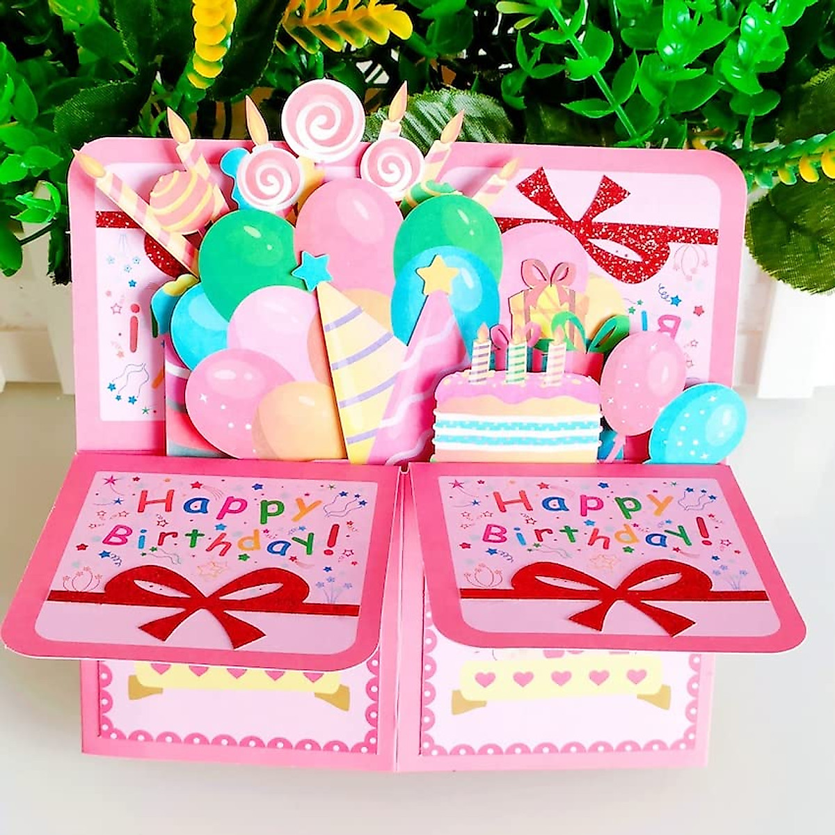Get Your Merch 3D Popup Happy Birthday Card, Ideal for Sharing a Birthday, Sending a Congratulations, Greeting Card with Envelope and Unique Design- Pink