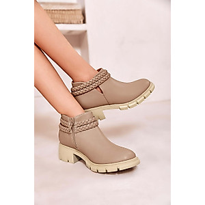 Coutgo Girls Toddler Braided Ankle Boots Chunky Low Heel Casual chelsea Booties Little Big Kid