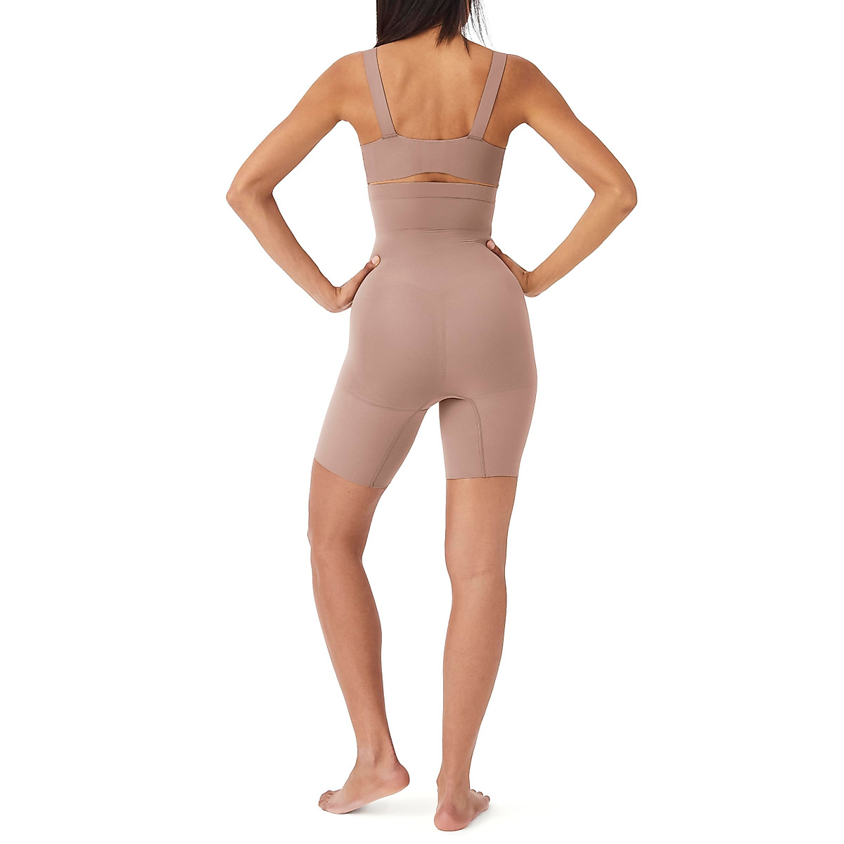 SPANXsculpt Seamless Power High-Waisted Mid-Thigh Short - Lightweight, All-Day Comfort - Core Control Shapewear - Cafe Au Lait - Large