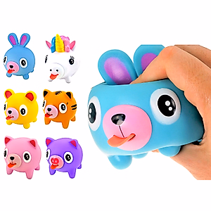 Squeeze Play and Sound Stress Ball Relievers Ball Tongue Out (6 Units) Ja-RU Screaming Talking Animal Toy for Kids & Toddlers. Cute Squeeze Stress Relief Soft Ball Decorations Plus Sticker 4342-6s