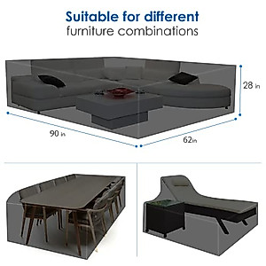 ANKIBER Patio Furniture Set Covers Waterproof , 600D Outdoor Rectangular Anti-UV Sofa Loveseat Couch Covers, Black Heavy Duty Chair Table Protection Covers (90"X62"X28")