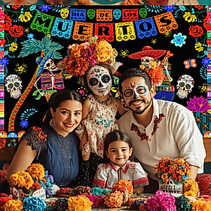 Avezano Day of The Dead Backdrop，70.8 x 43.3 Inch Mexican Dia DE Los Muertos Party Banner, Fiesta Sugar Skull Day of The Dead Banner Party Decorations Supplies