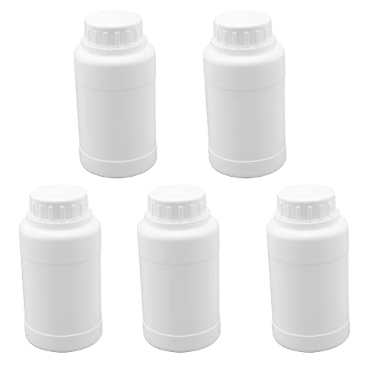 Othmro 5Pcs 8.45oz/250ml Plastic Bottles, Lab Cylindrical Chemical Reagent Bottle, Wide Mouth Laboratory Reagent Polyethylene Bottle, Sample Sealing Liquid Storage Container for Food Store White