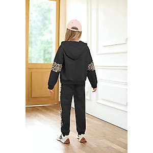 HopeKitt Girls Jogger Set 2 Piece Hoodie and Sweatpants Kids Clothing Sets Winter Outfit Black 12Y