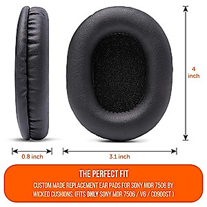 WC Wicked Cushions Replacement Ear Pads for Sony MDR 7506 | Softer Leather, Luxurious Memory Foam, Unmatched Durability | Compatible with MDR 7506 / MDR V6 / MDR CD900ST | (PU Leather)