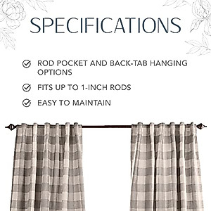 Elrene Home Fashions Farmhouse Living Grainger Buffalo-Check Blackout Window Curtain, Living Room and Bedroom Drape with Rod Pocket Tabs, 52" x 84", Grey, 1 Panel
