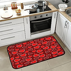 KOBLEN Red Love Heart1 Kitchen Rugs Non Slip Washable Absorbent Kitchen Mats 20x39 inch Cushioned Anti Fatigue Kitchen Floor Mats for in Front of Sink