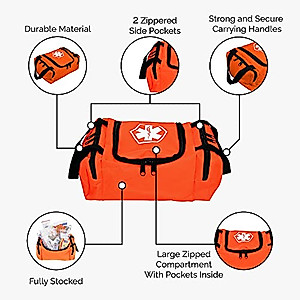 Dixie EMS First Responder Fully Stocked Trauma First Aid Kit – Orange
