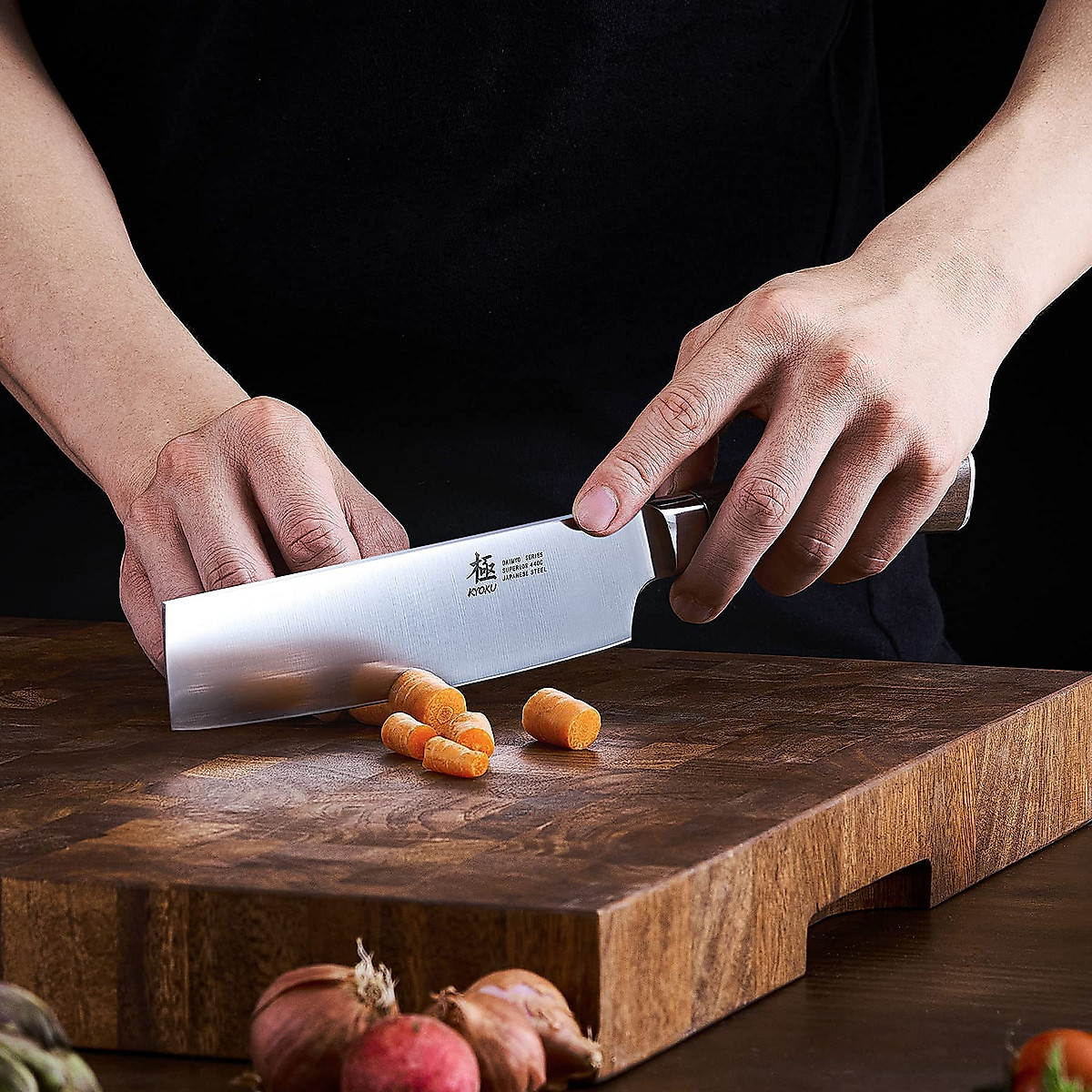 KYOKU Daimyo Series 7" Santoku Knife + 7'' Nakiri Knife + 7'' Cleaver - Japanese 440C Stainless Steel - Rosewood Handle