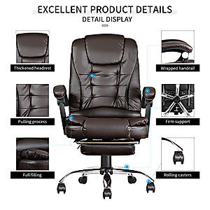 BXCSMFA Executive Office Chair Black Leather Reclining Office Chair with Footrest, Ergonomic Massage Office Chair Comfortable Adjustable Computer Task Rolling Chair (Amber Massage Executive Chair)
