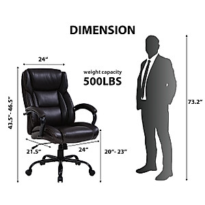 Big and Tall Office Chair-500lbs Executive Massage Office Chair, PU Leather Adjustable Height Computer Desk, Ergonomic Task Chair with Massaging Lumbar Support Home Office Desk Chairs, Brown