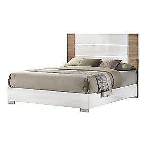 Furniture of America Valentina Modern Solid Wood Two-Tone Panel Bedroom, Guest Room Bed, California King, White and Natural Brown