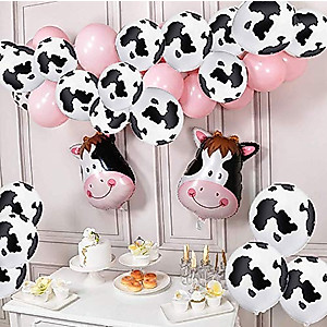 Cow Print Balloons, 38 Pcs Farm Birthday Party Supplies Pink Happy Birthday Banner, Cow Balloons, Pink Balloons, Cow Foil Balloons for Farm Birthday Party, Cow Party Decorations