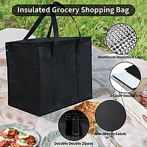 Aosome 2 Packs XL Insulated Food Delivery Bag,Pizza Delivery Bag,Collapsible Cooler Bag,Reusable Grocery Shopping Bag for Shopping,BBQ,Fishing,Picnic,Outdoor (Black 30L)