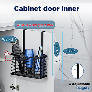 Carwiner Hair Dryer Holder, 2PC Hair Tool Organizer, Blow Dryer Holder, Adjustable Height Bathroom Cabinet Organizer Tray for Hair Dryer Straightener, Curling Irons Storage Wall Mounted/Cabinet Door