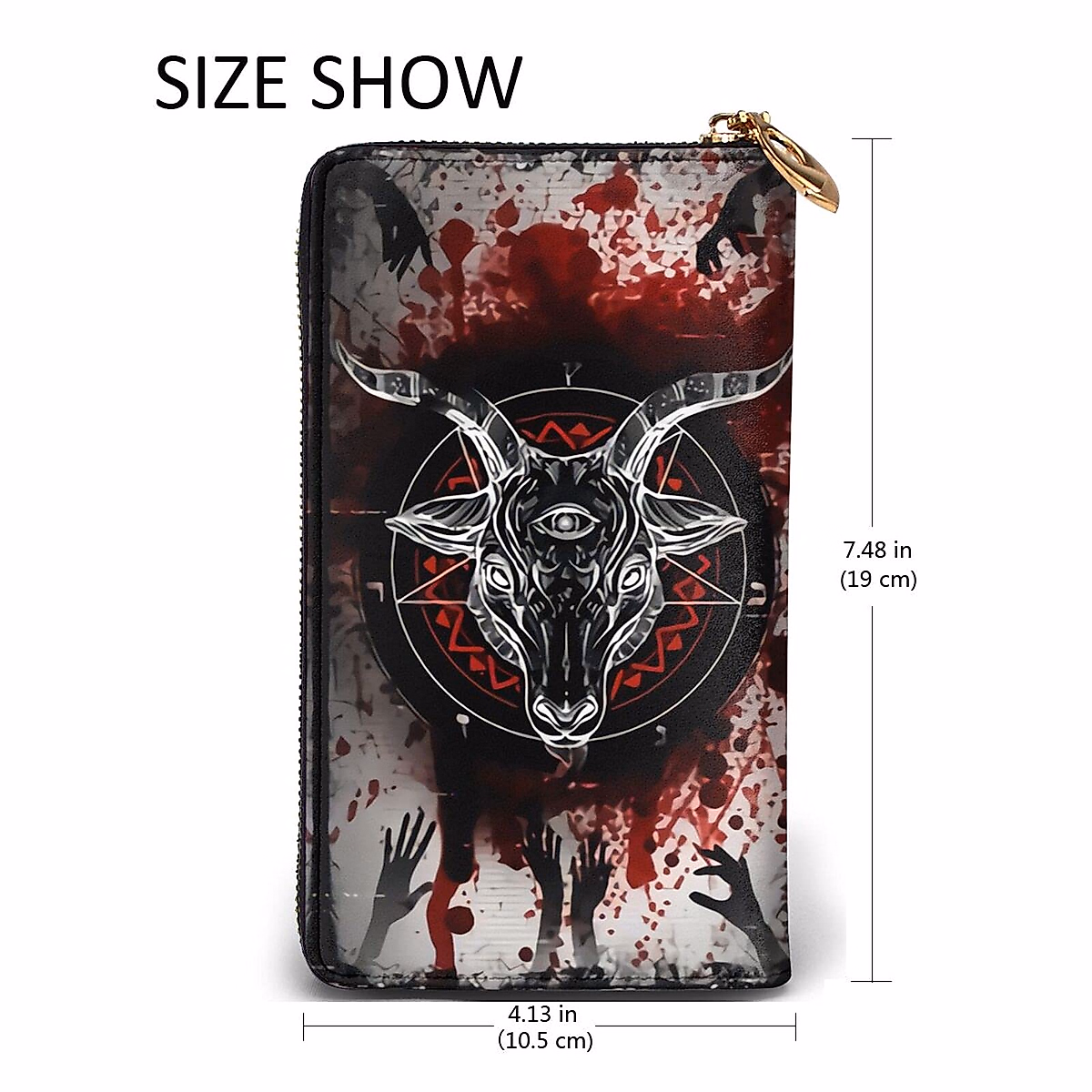 YANGDADA Pentagram With Demon Baphomet Satanic Goat Head Cowhide Leather Clutch Print Long Wallet For Women Purse Ladies Organizer Zip Around Cards Phone Holder
