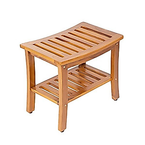 Teak Waterproof Bench - Indoor Outdoor Wood Bench with Shelf, Shower Bench for Elderly, Indoor and Outdoor, Patio, Garden, Spa