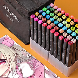 ATOPSTAR 80 Colors Alcohol Markers Artist Drawing Art Markers for Kids Dual Tip Markers for Adult Coloring Painting Supplies Perfect for Kids Boys Girls Students Adult(80 Black Shell)
