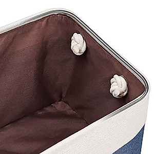 Syeeiex 10.5 Storage Cubes, 10.5'' X 10.5'' X 11'' Cube Storage Bins with Rope Handles, Storage Bin Cubes for Clothes Storage, Home, Nursery Home, Set of 3 Navy Bule & White