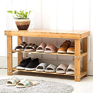 Livebest Wooden Shoe Rack Bench 2 Tier Boot Organizing Rack Entryway Storage Shelf Hallway Bamboo Furniture for Home,Office,School