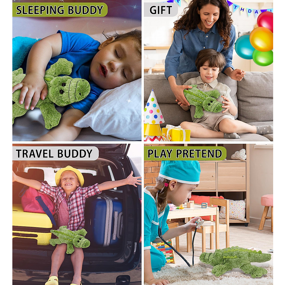 DolliBu Alligator Plush - Super Soft Stuffed Animal Alligator Toy, Cute Wild Life Green Plush Alligator, Adorable Huggers Plush Alligator Stuffed Toy for Baby, Kids, and Adults - 11.5 Inches